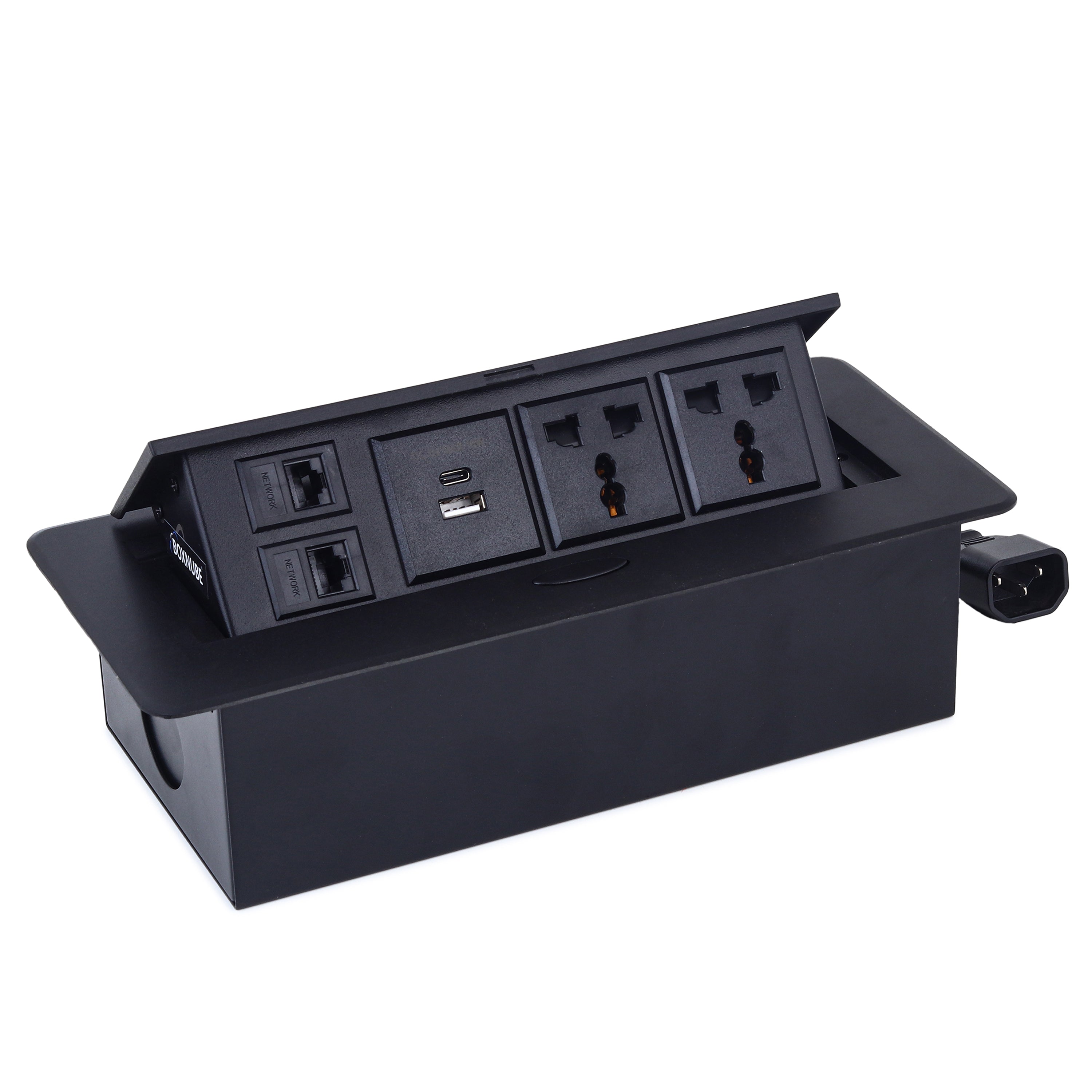 BOXNUBE Hydraulic Flip-Up Cable Cubby with 2 Universal Sockets, USB-A